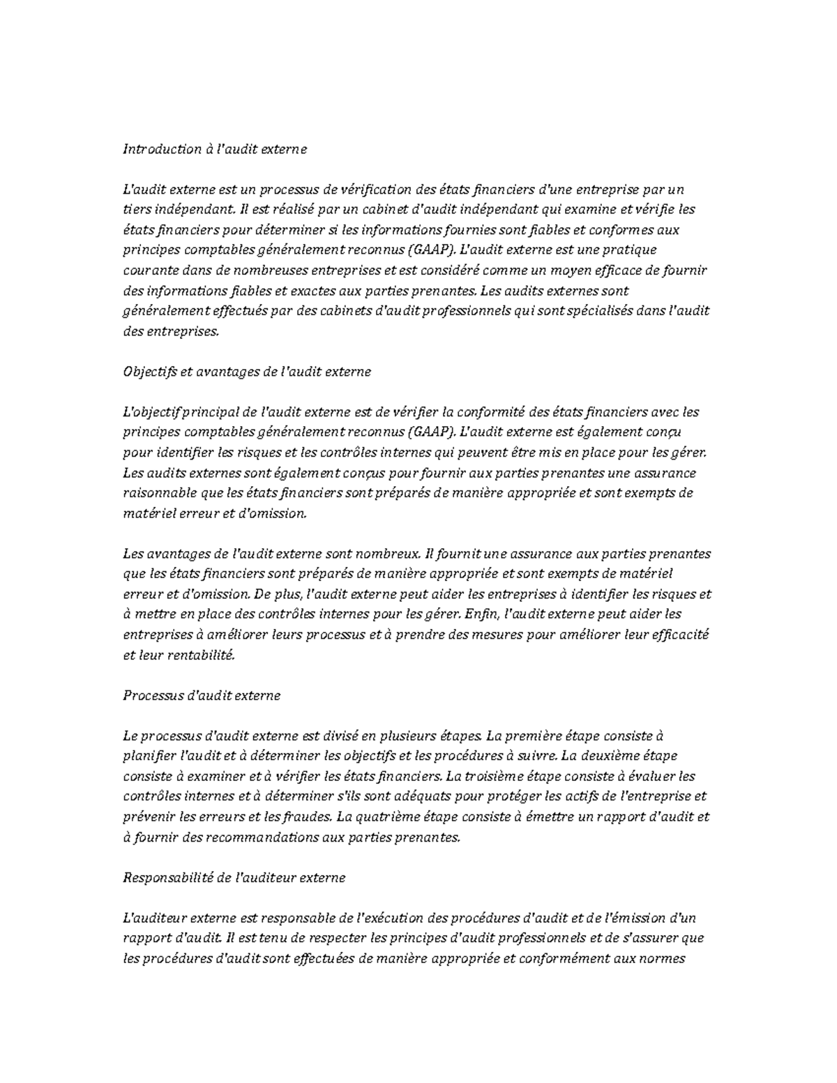 External Auditing Study Notes - Introduction à l'audit externe L'audit ...