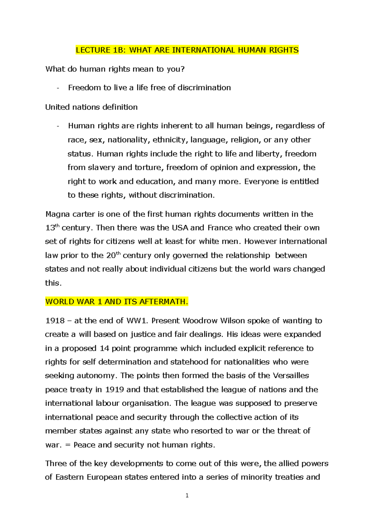 WHAT ARE International Human Rights - LECTURE 1B: WHAT ARE ...