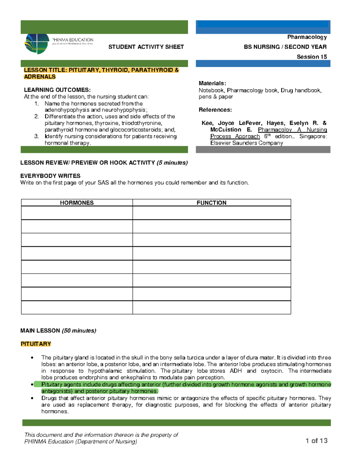 HES 005 Session 15 SAS - Pharmacology lecture notes/SAS modules - This ...