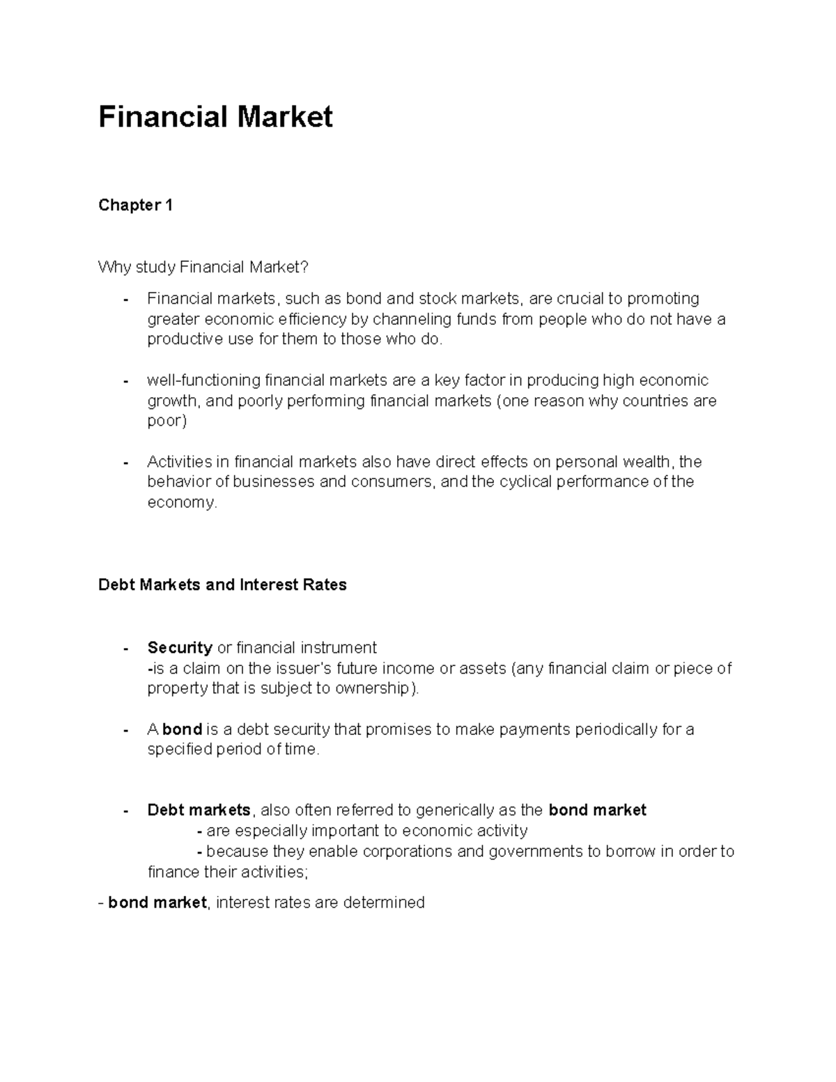 Notes on Financial Market - Financial Market Chapter 1 Why study ...