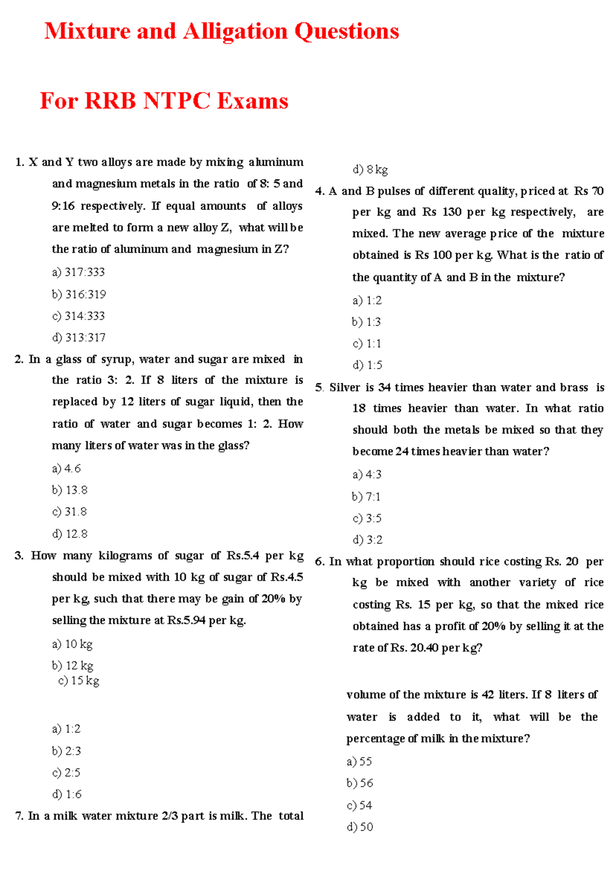 Mixture-and-alligation-questions-pdf-solution final - Mixture and Alligation Questions For RRB ...