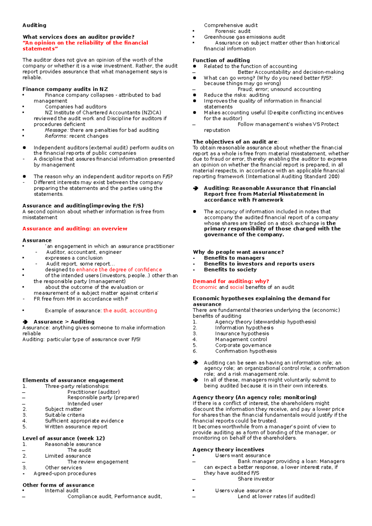 Auditing For Test Lecture Notes Summary Auditing What Services Does