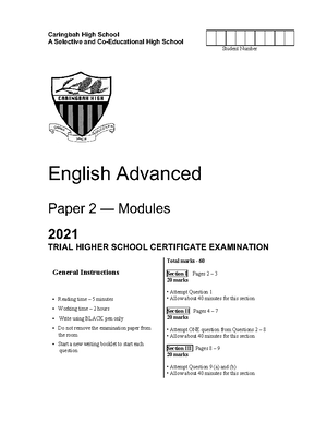 James Ruse 2020 English Trial Paper 2 Advanced copy - JAMES RUSE ...