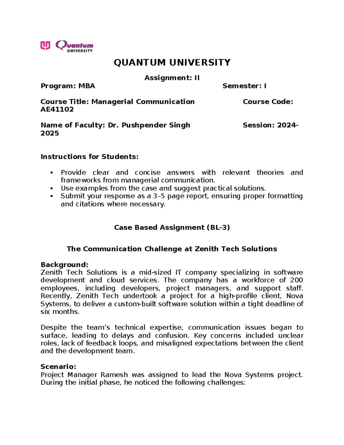 AE41102-AS02 - assignment 2 - QUANTUM UNIVERSITY Assignment: II Program: MBA Semester: I Course ...