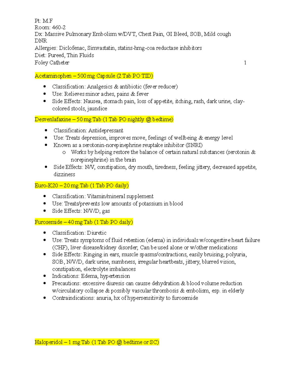 Medications-MF - Medications and their descriptions/classifications ...