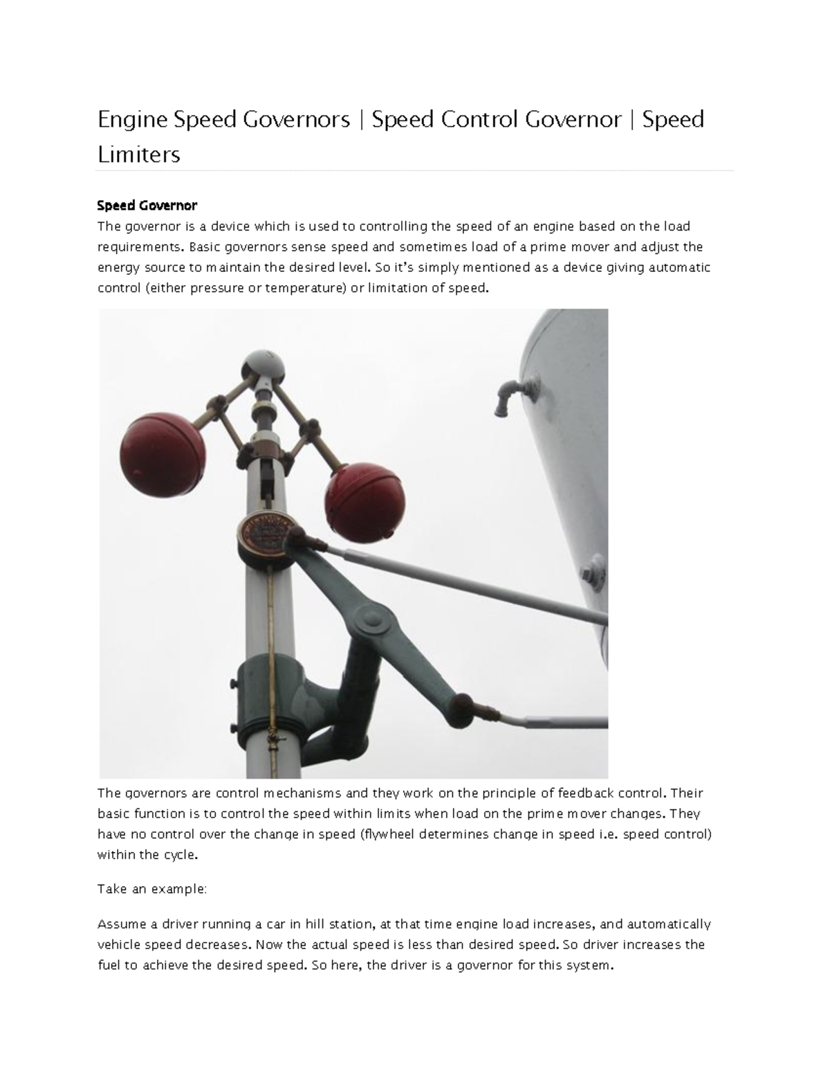 Engine Speed Governors - Basic governors sense speed and sometimes load ...