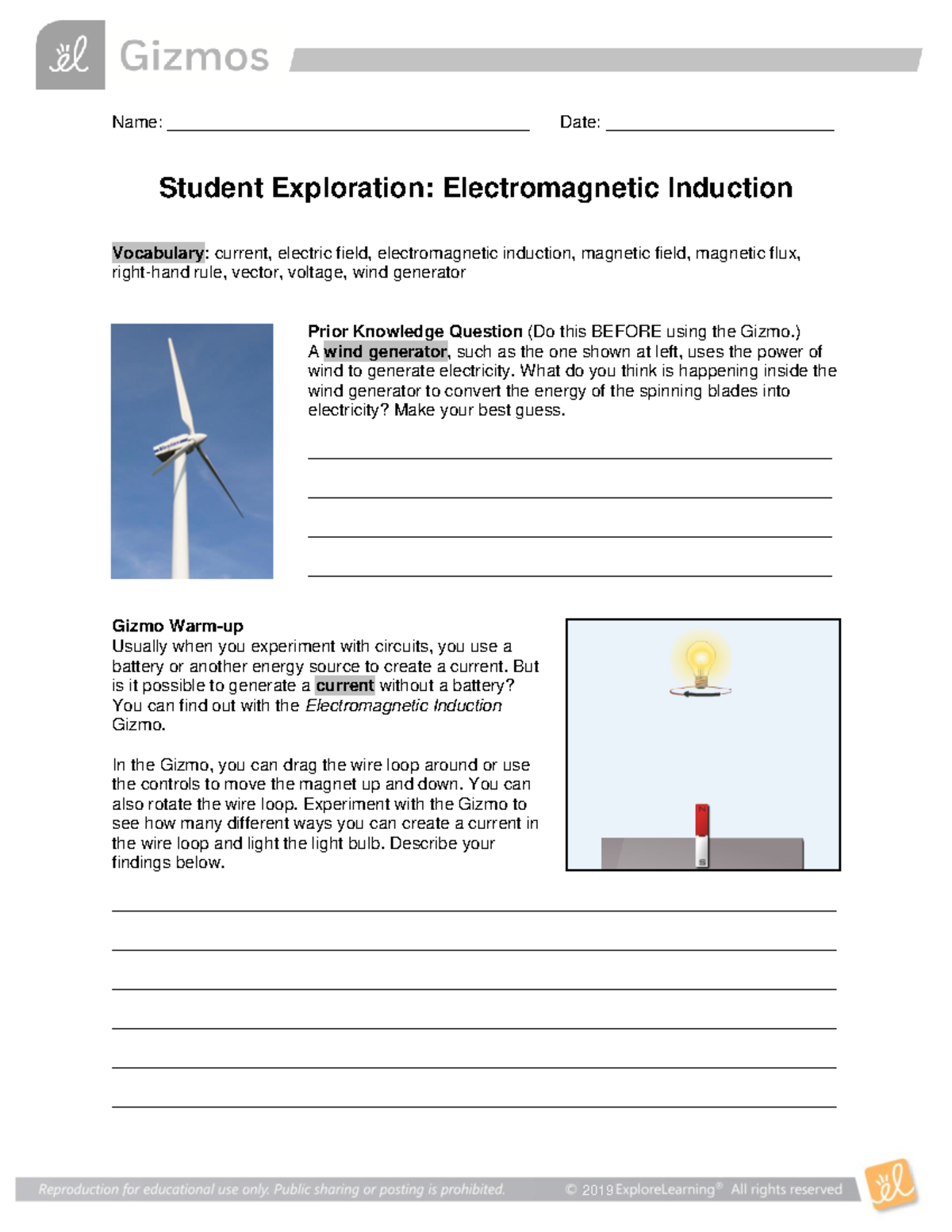 Electromagnetic Induction SE - Name ...