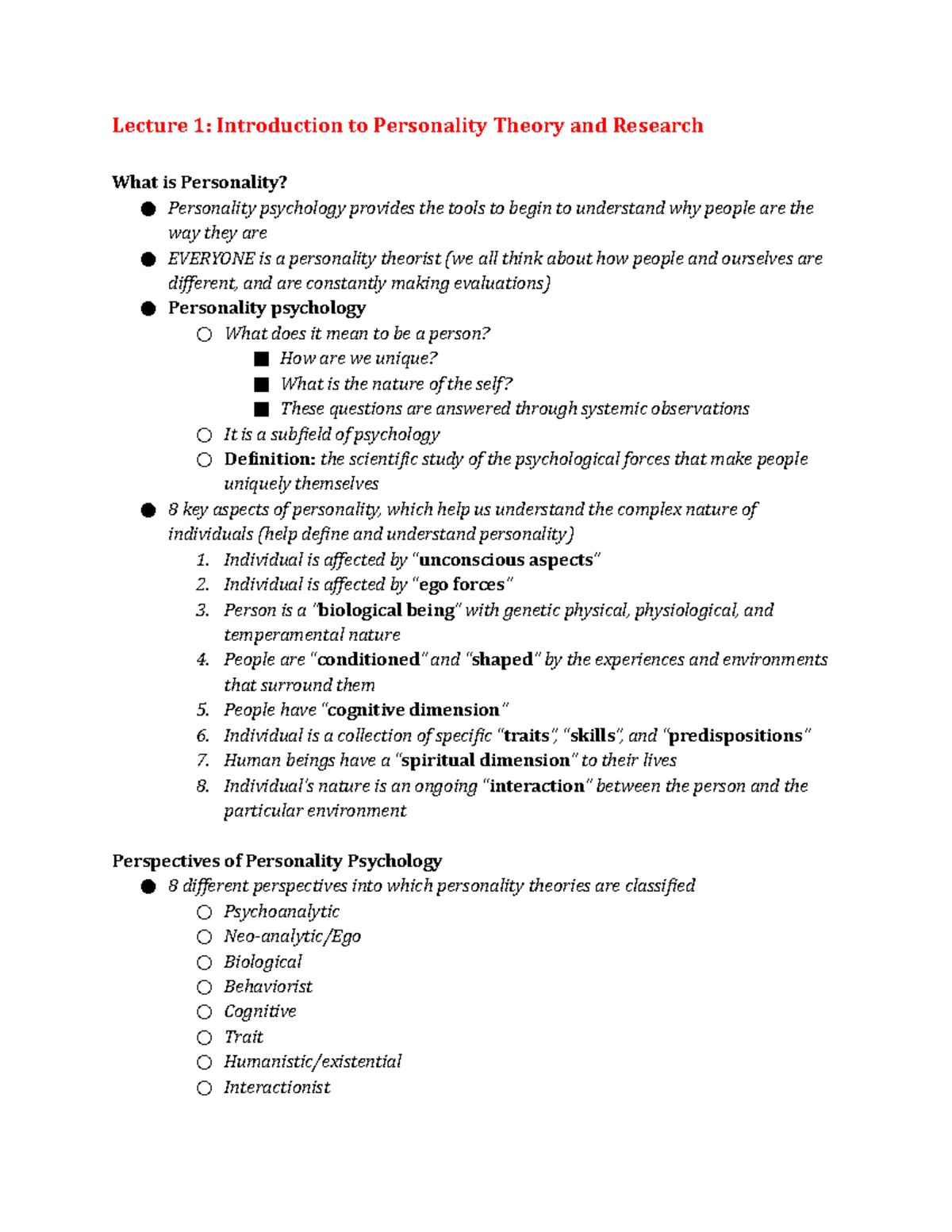 Lecture 1 Introduction to Personality Theory and Research - Individual ...