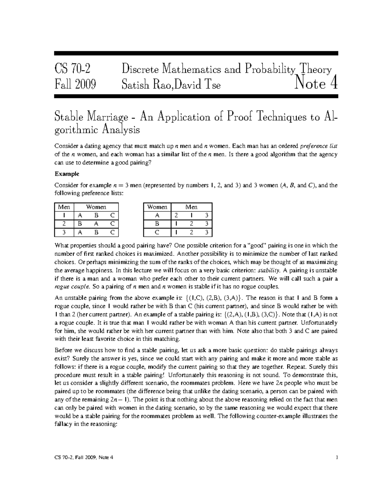 Lecture Notes #4 Fall 2009 - CS 70-2 Discrete Mathematics and ...