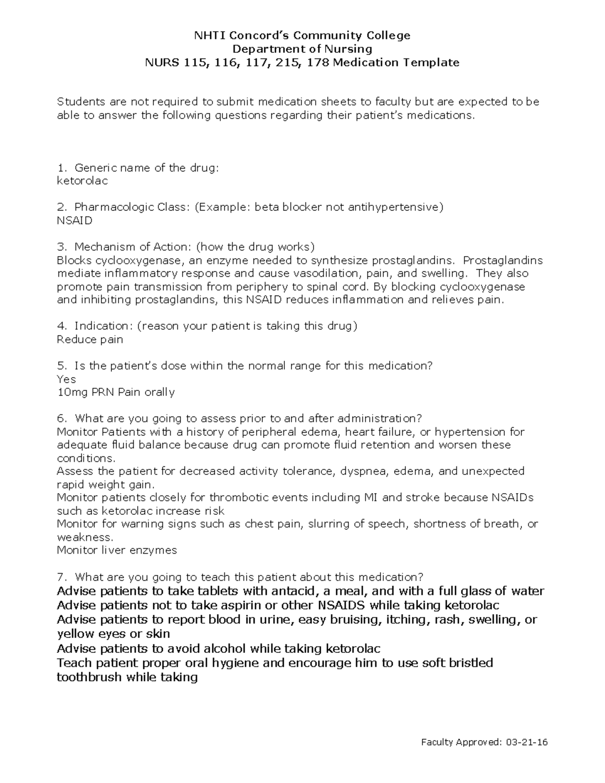 Ketorolac - NHTI Concord’s Community College Department of Nursing NURS ...