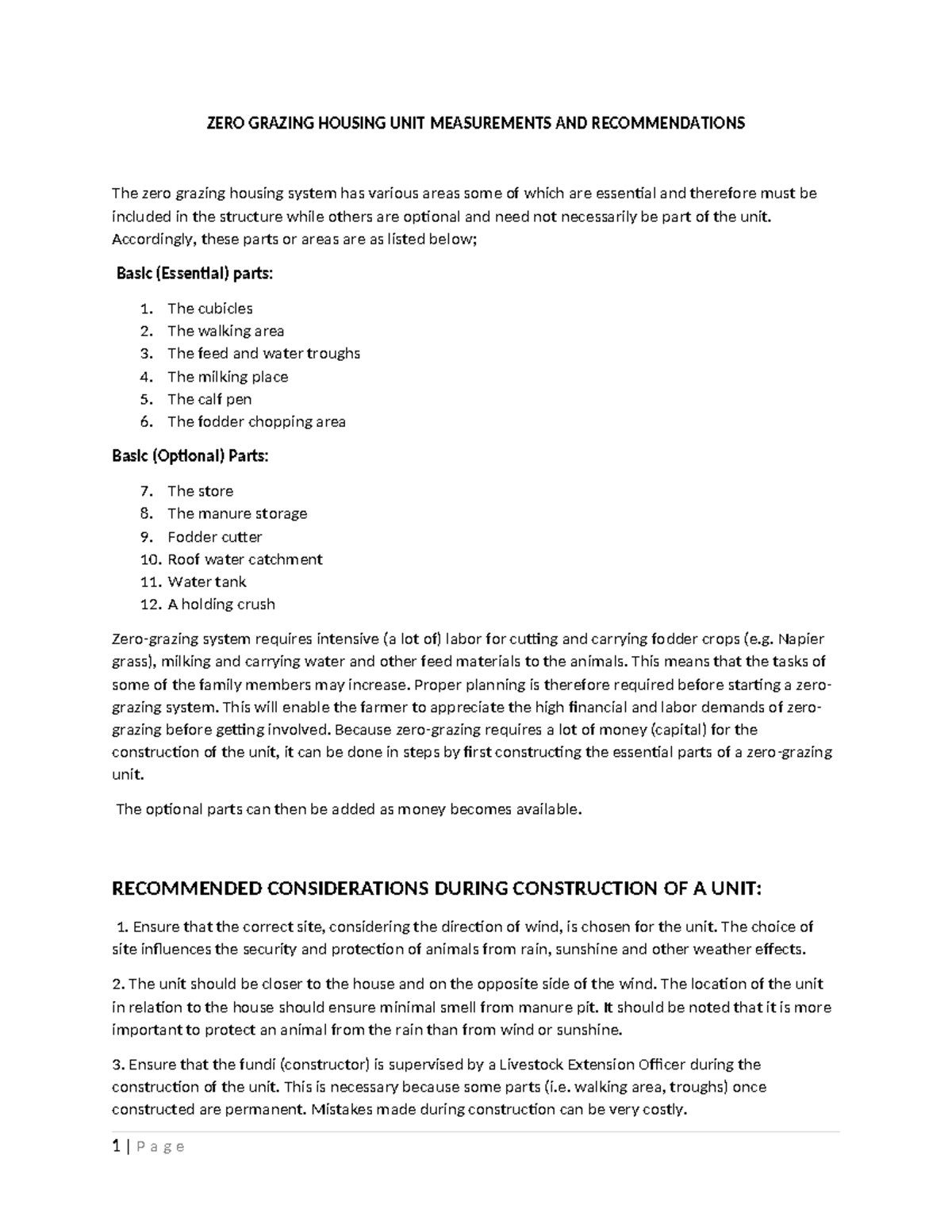 ZERO Grazing Housing UNIT - ZERO GRAZING HOUSING UNIT MEASUREMENTS AND ...