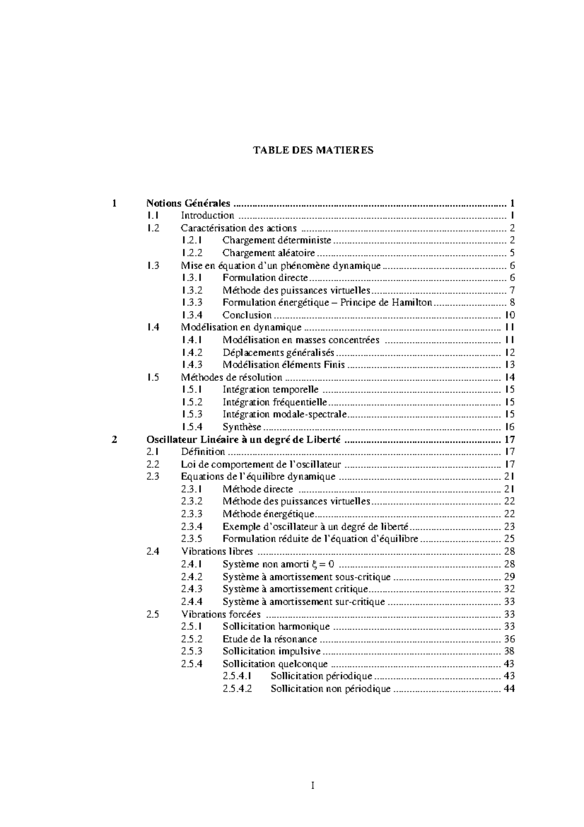 Table des matieres - I 1 Notions Générales TABLE DES MATIERES 1 Introduction 1 Caractérisation ...