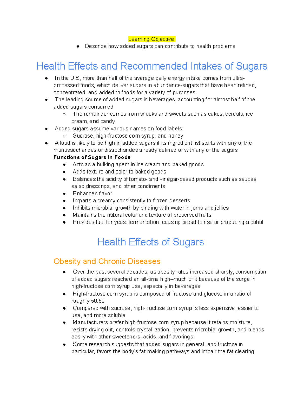 4.4 Health Effects Recomended Intakes of Sugars - Learning Objective ...