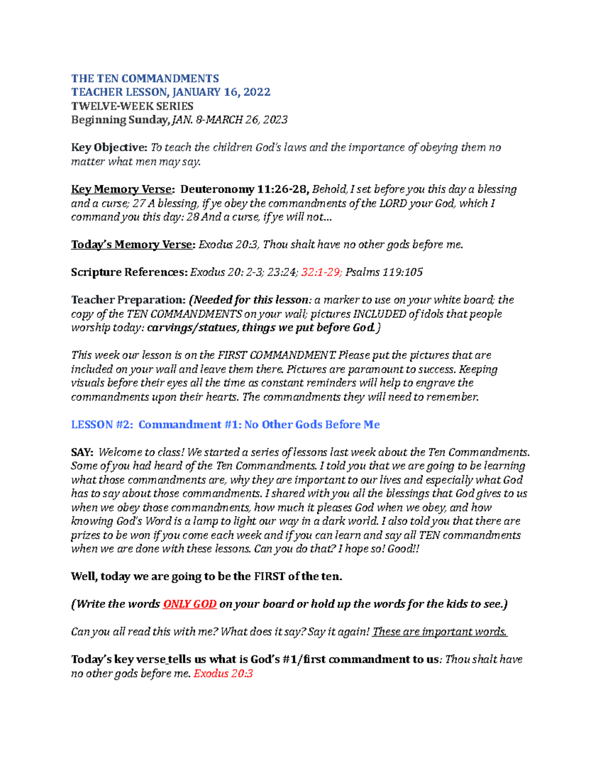 The Ten Commandments Teacher Lesson - Studocu