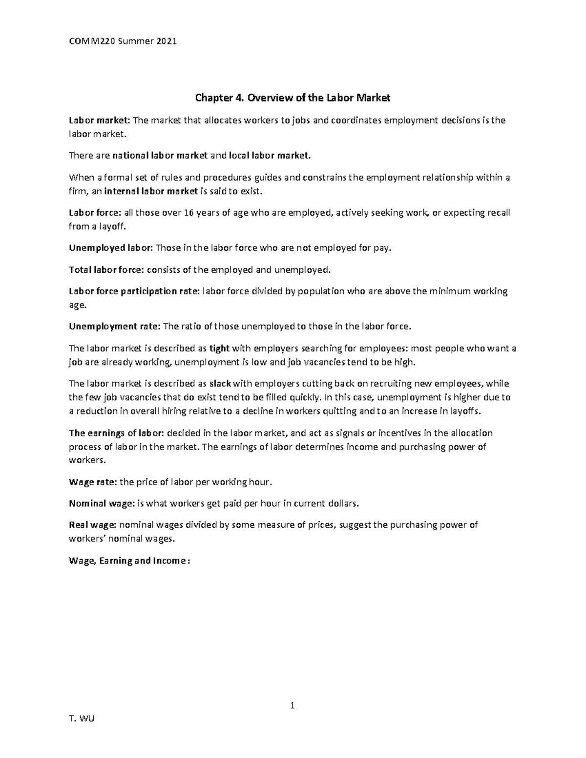 Chapter 4. Overview of the Labor Market 2021Summer - 1 Chapter 4 ...