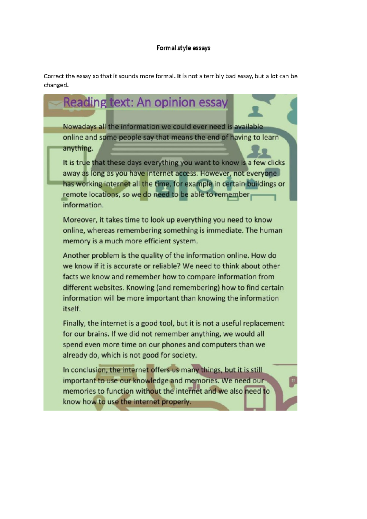 Formal style essays - english exercises - Język Angielski poziom B2 ...