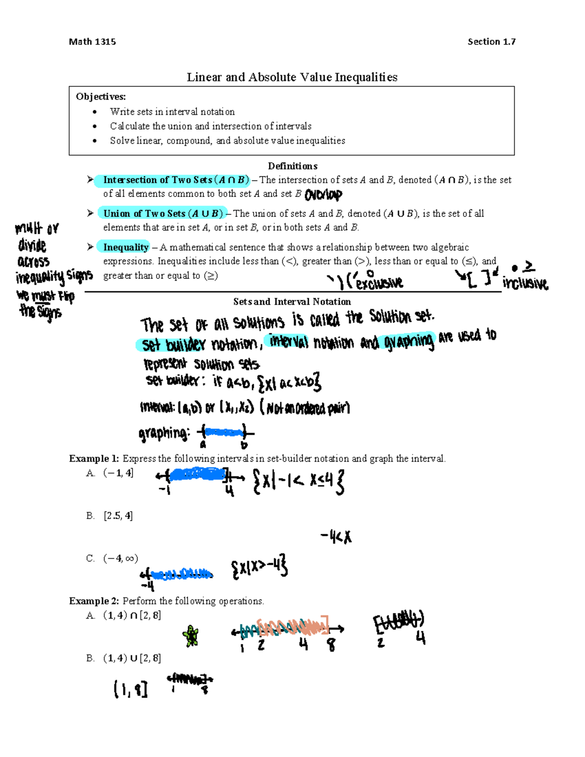 Algebra Notes 1.7 - Math 1315 Section 1. Linear and Absolute Value ...