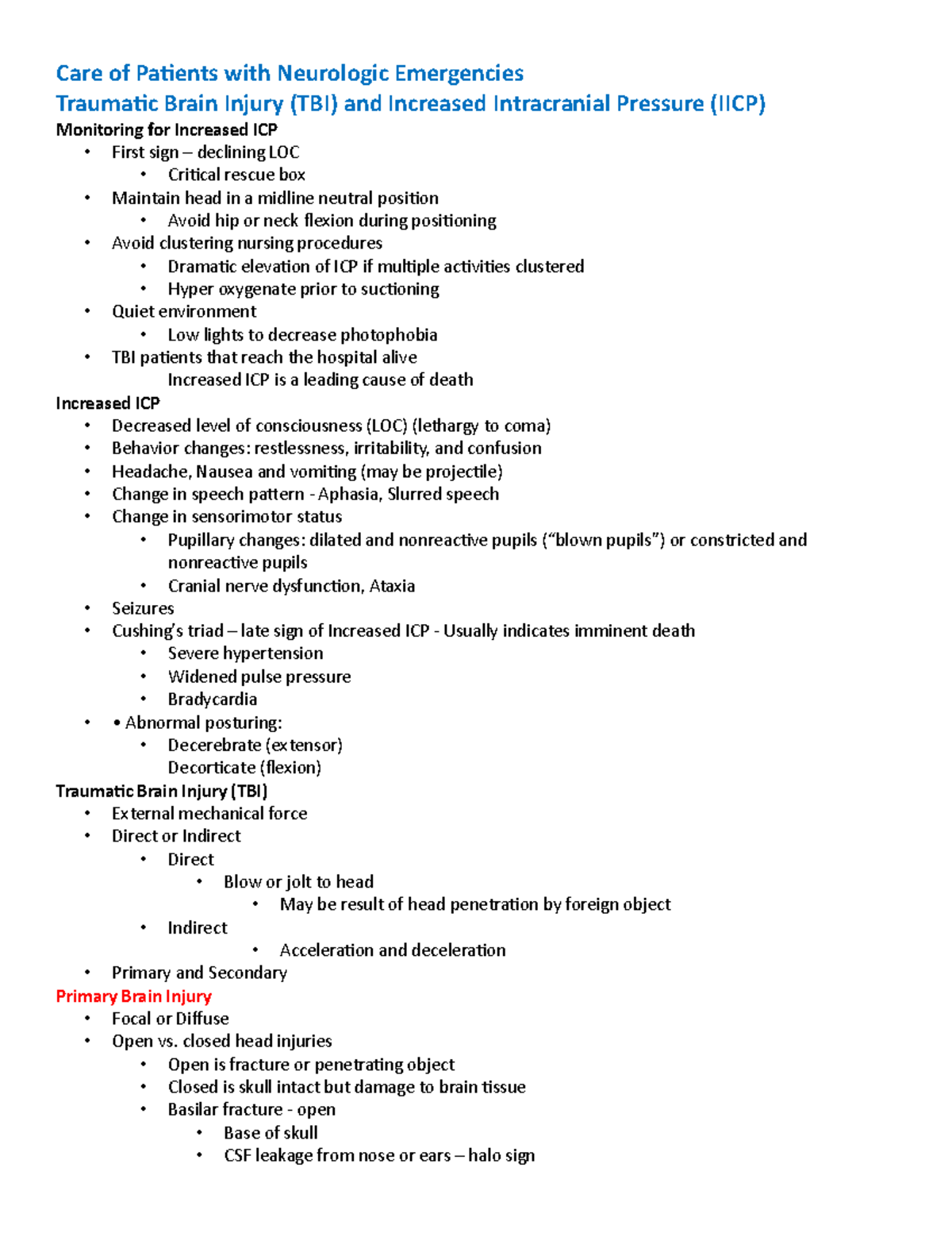 Care of Patients with Neurologic Emergencies - Care of Patients with ...