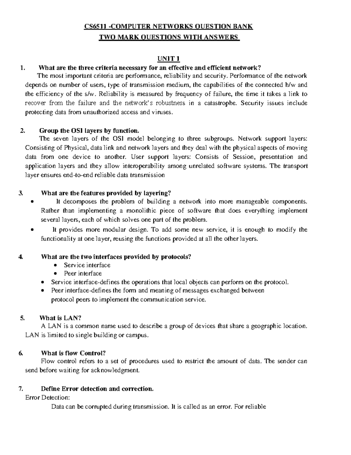IT III-Year 2017-2018 - Question bank - CS6511 -COMPUTER NETWORKS ...