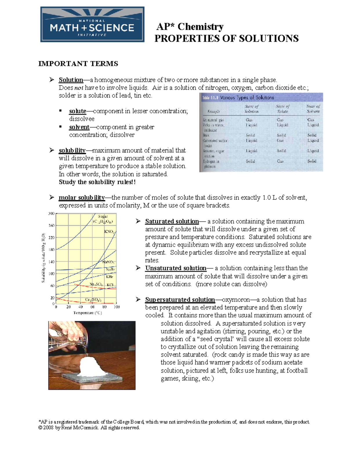 11 Solutions - AP CHEM REVIEW - AP* Chemistry PROPERTIES OF SOLUTIONS ...