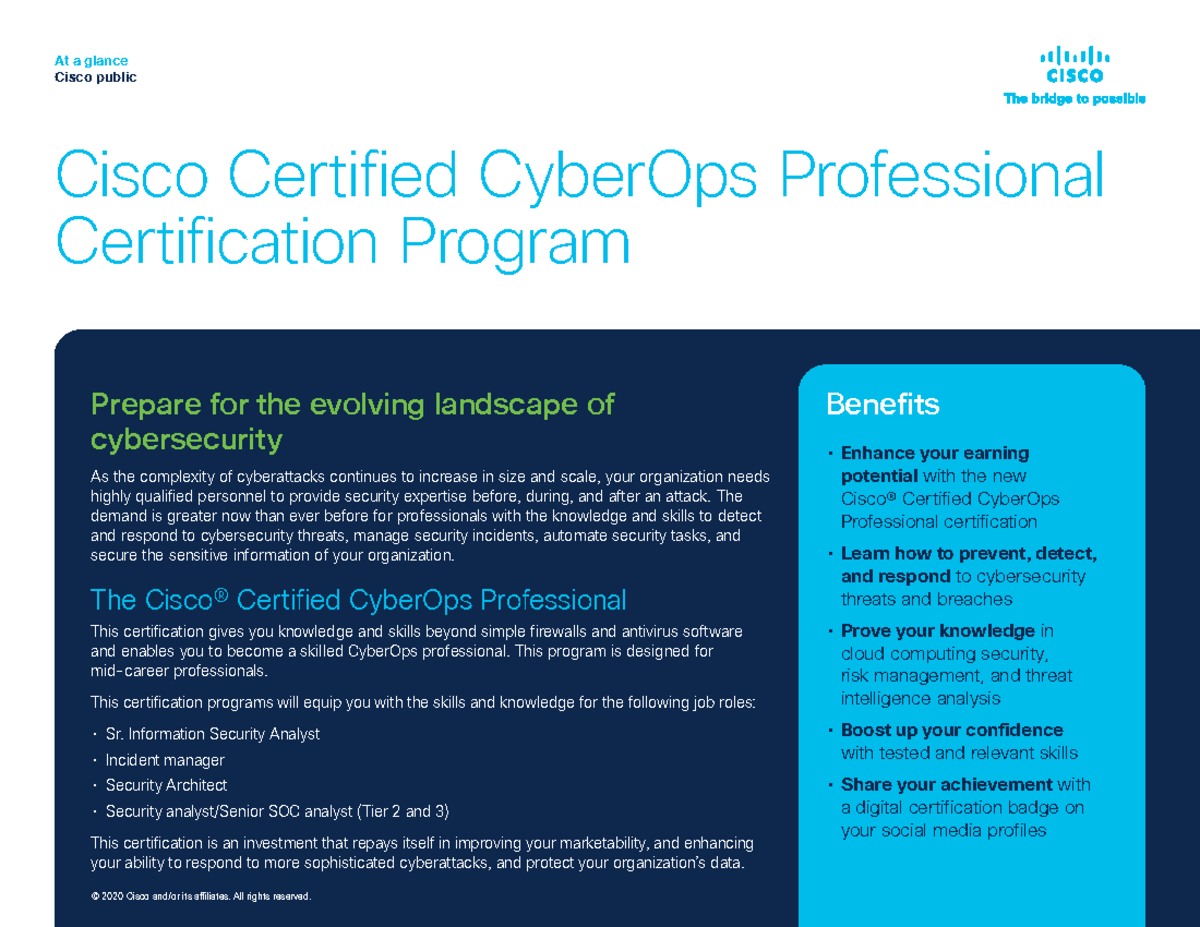 Cyberops professional at a glance - At a glance Cisco public © 2019 ...