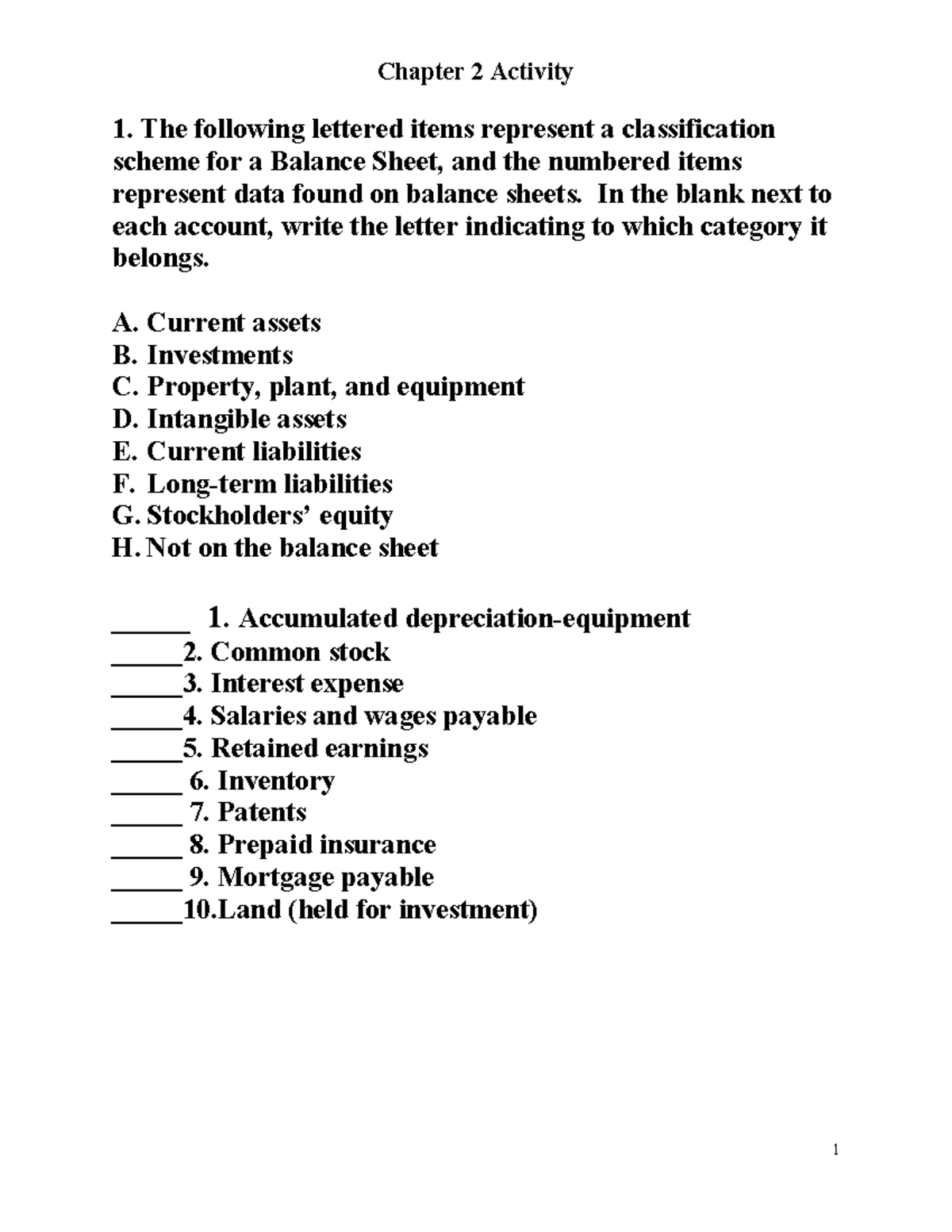 Chapter 2 Activity - Tagged - The following lettered items represent a ...