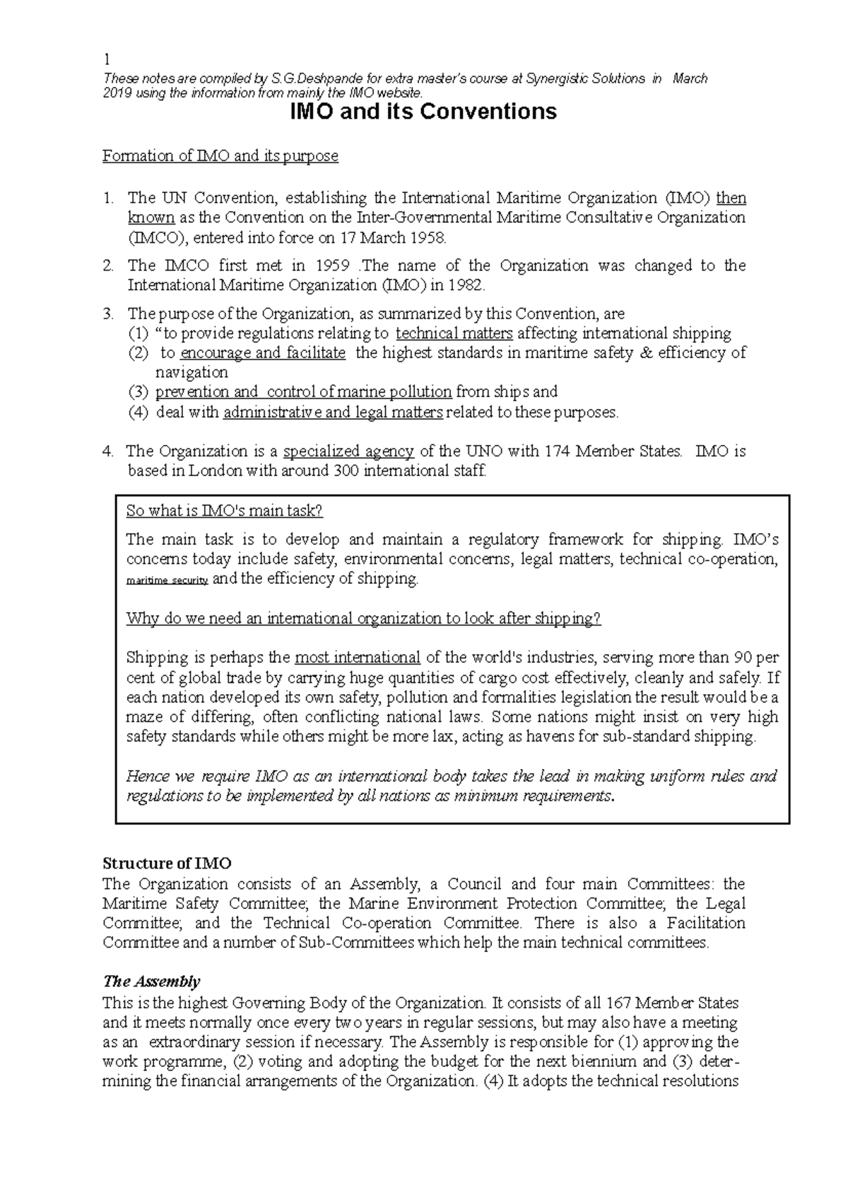04 IMO and its Conventions for students - These notes are compiled by S ...