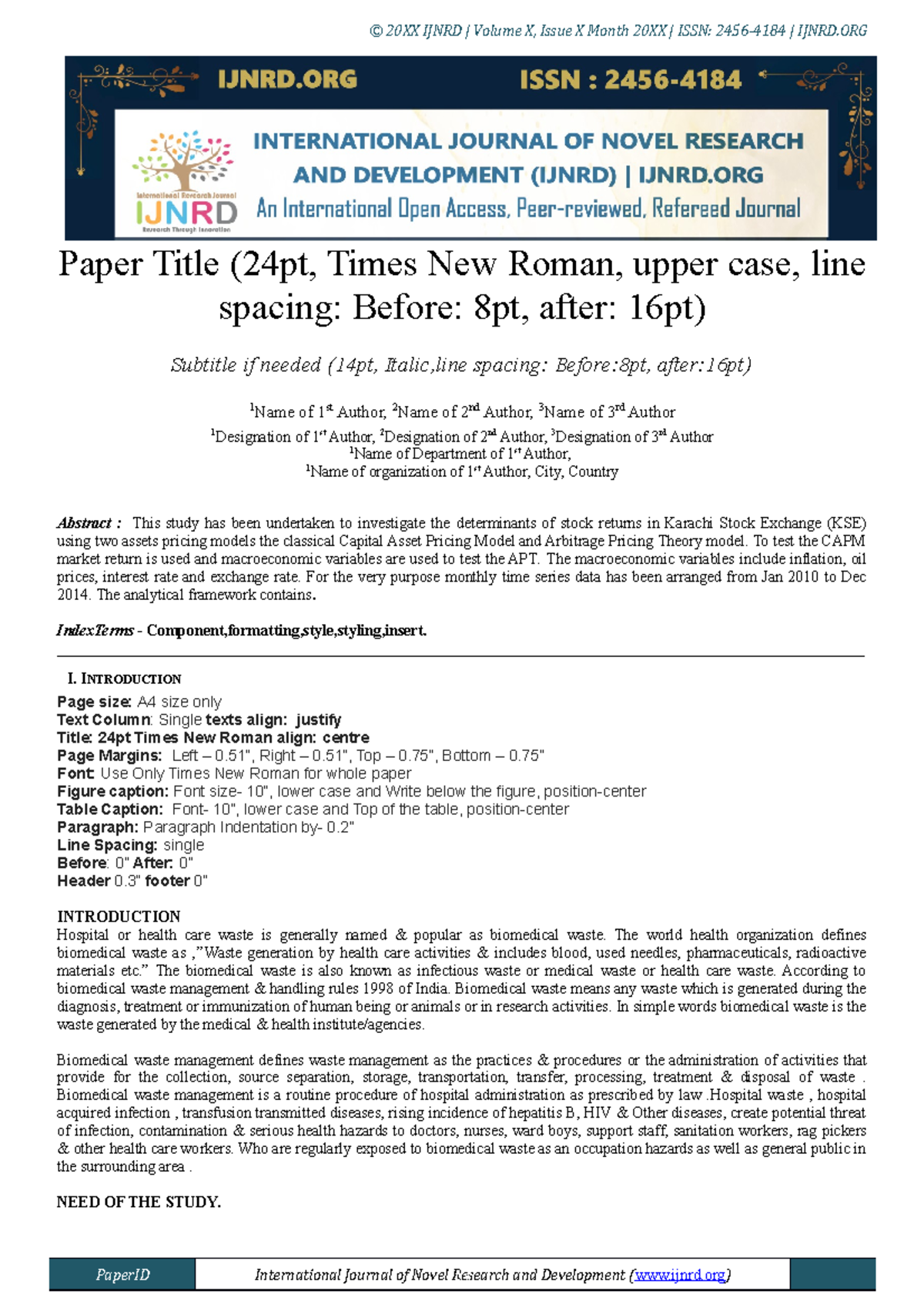 Paper Format Ijnrd - rger - Paper Title (24pt, Times New Roman, upper ...
