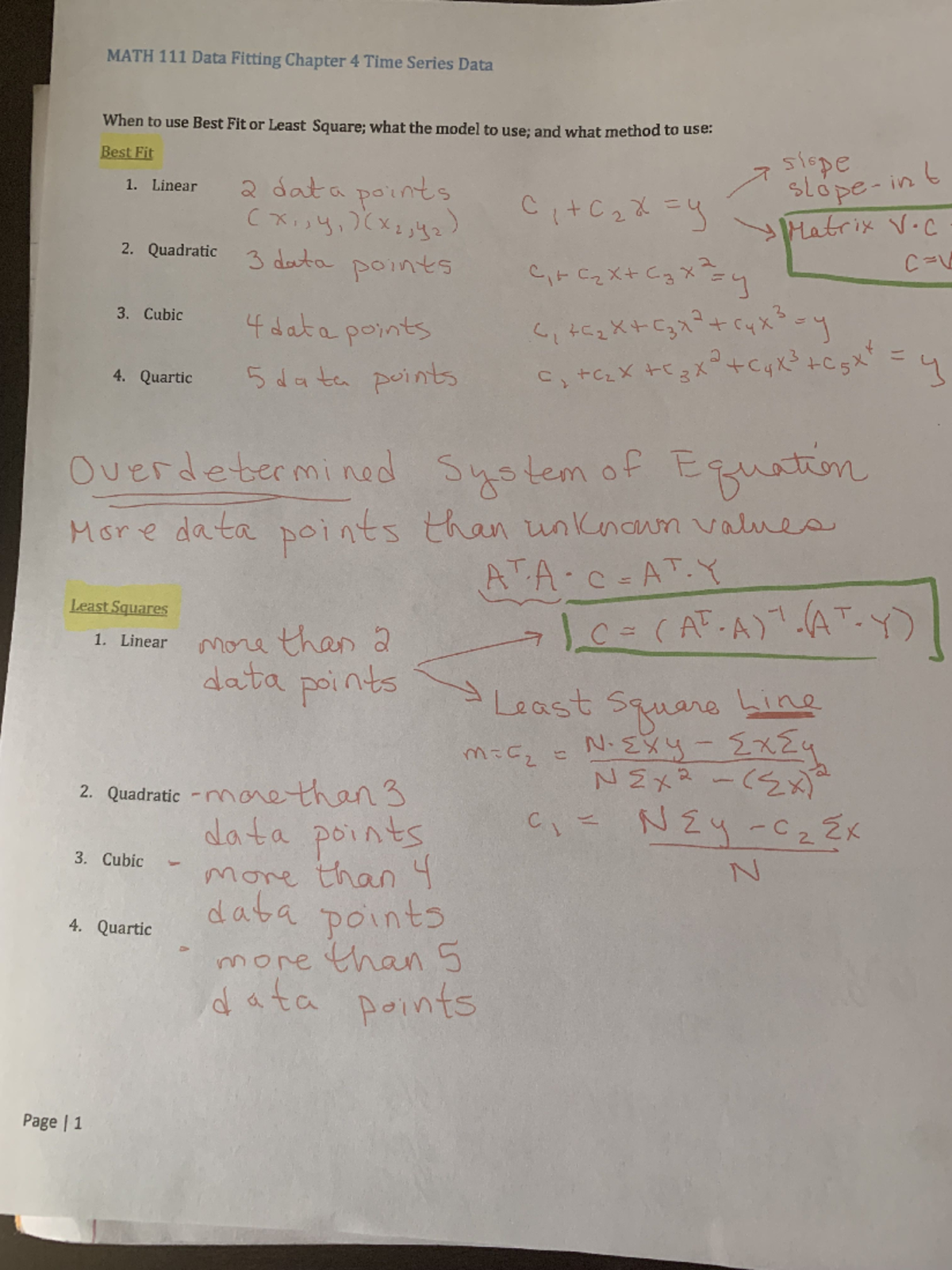Data Fitting Time Series Data - MATH 111 - Studocu