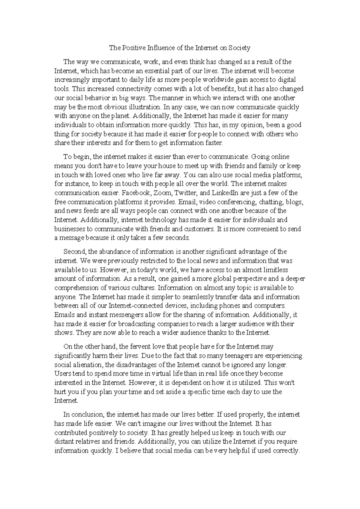 The Positive Influence of The Internet - The internet will become ...