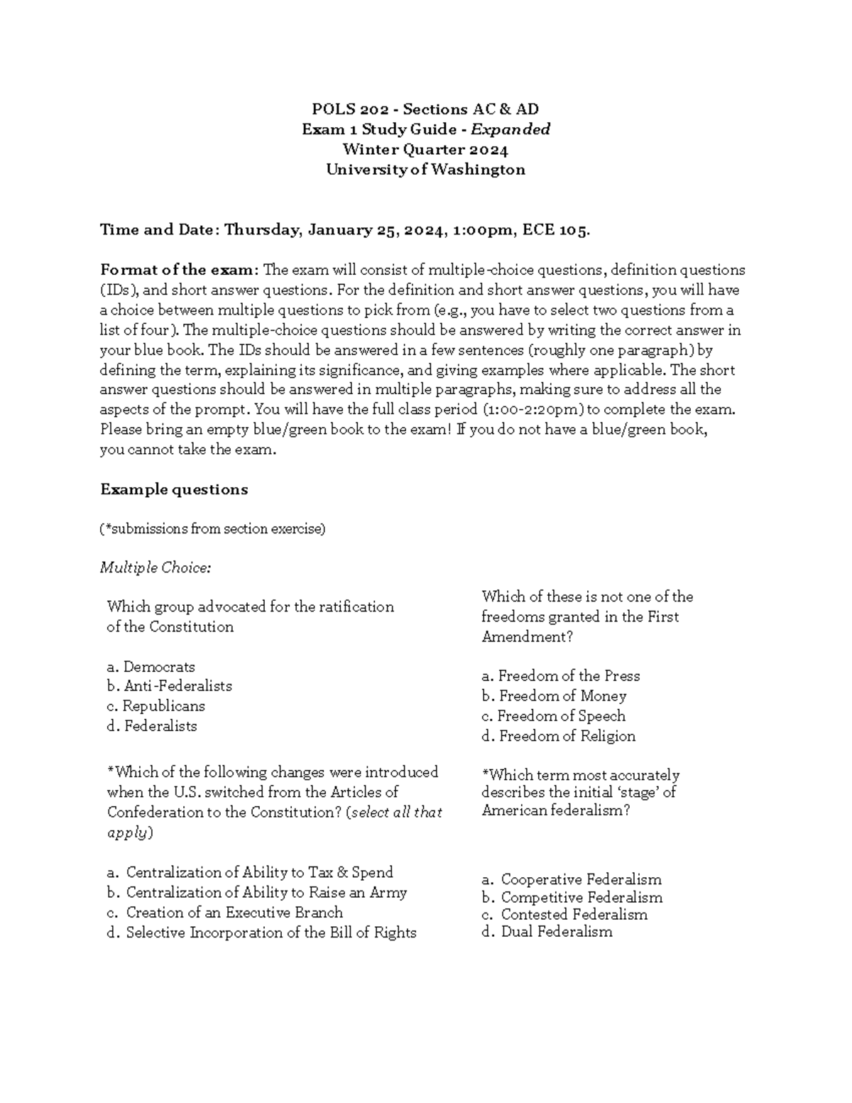 202 Sections AC + AD Expanded Study Guide - POLS 202 - Sections AC & AD ...