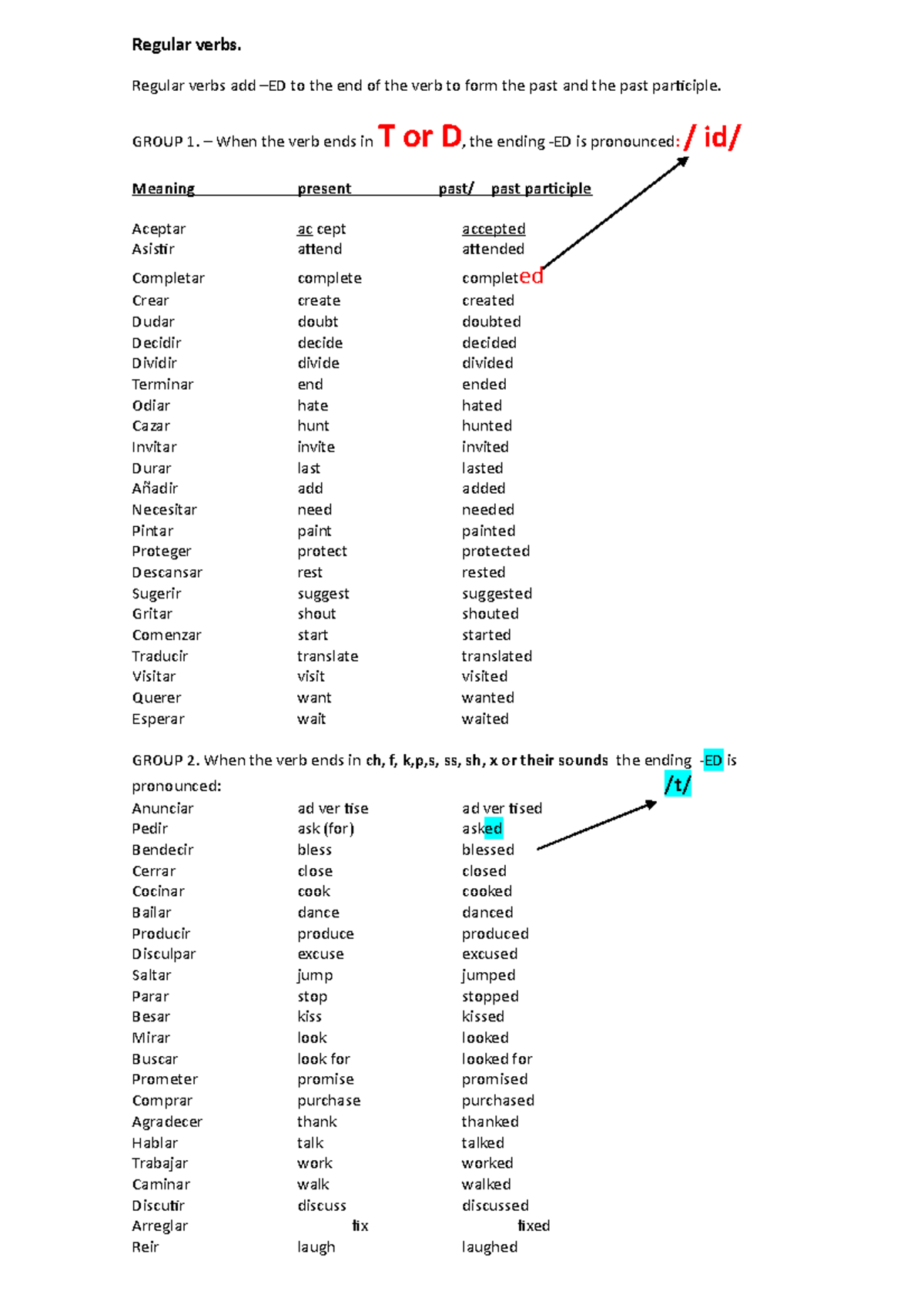 Regular verbs (5) (15) - Apuntes - Regular verbs. Regular verbs add –ED ...