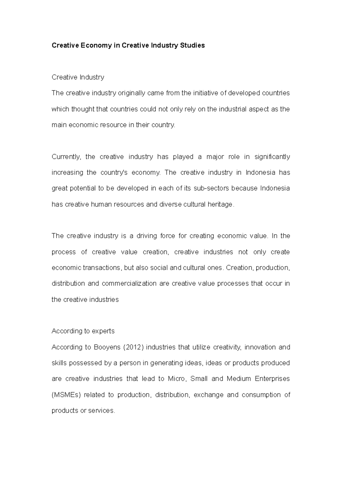 Creative Economy in Creative Industry Studies - Currently, the creative ...