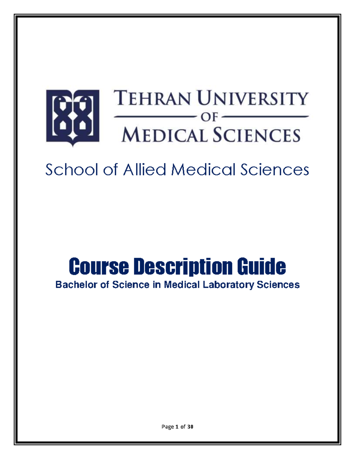 Bachelor of Science in Medical Laboratory Sciences - School of Allied ...