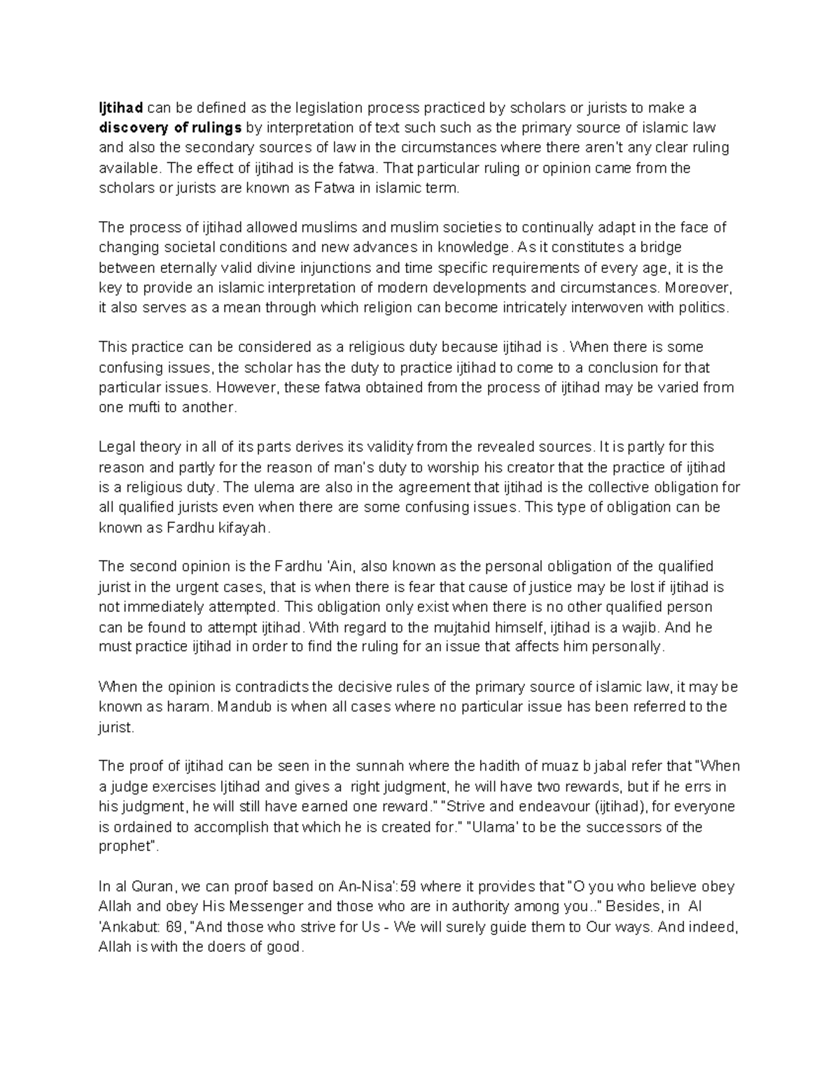 Ijtihad and fatwa. - best - Ijtihad can be defined as the legislation ...