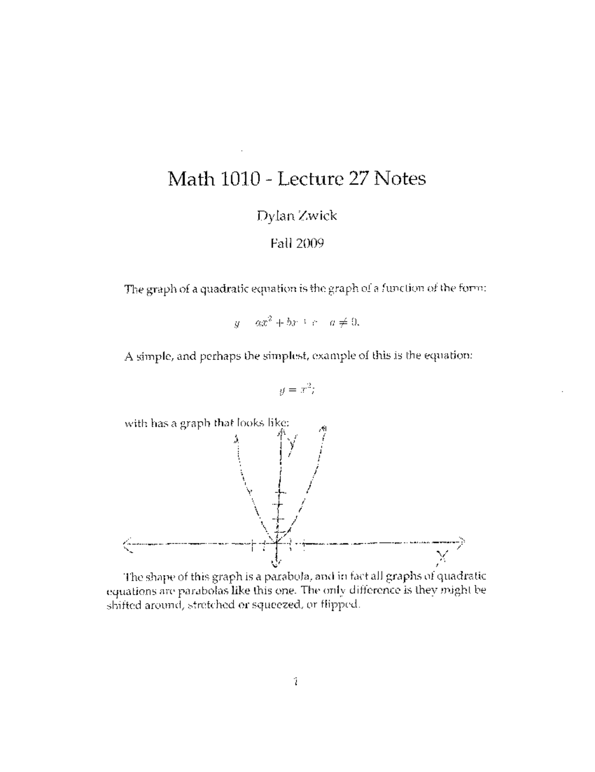 Lecture notes, lectures 27, 29 - 31 - Lecture solutions - Math 1010 ...