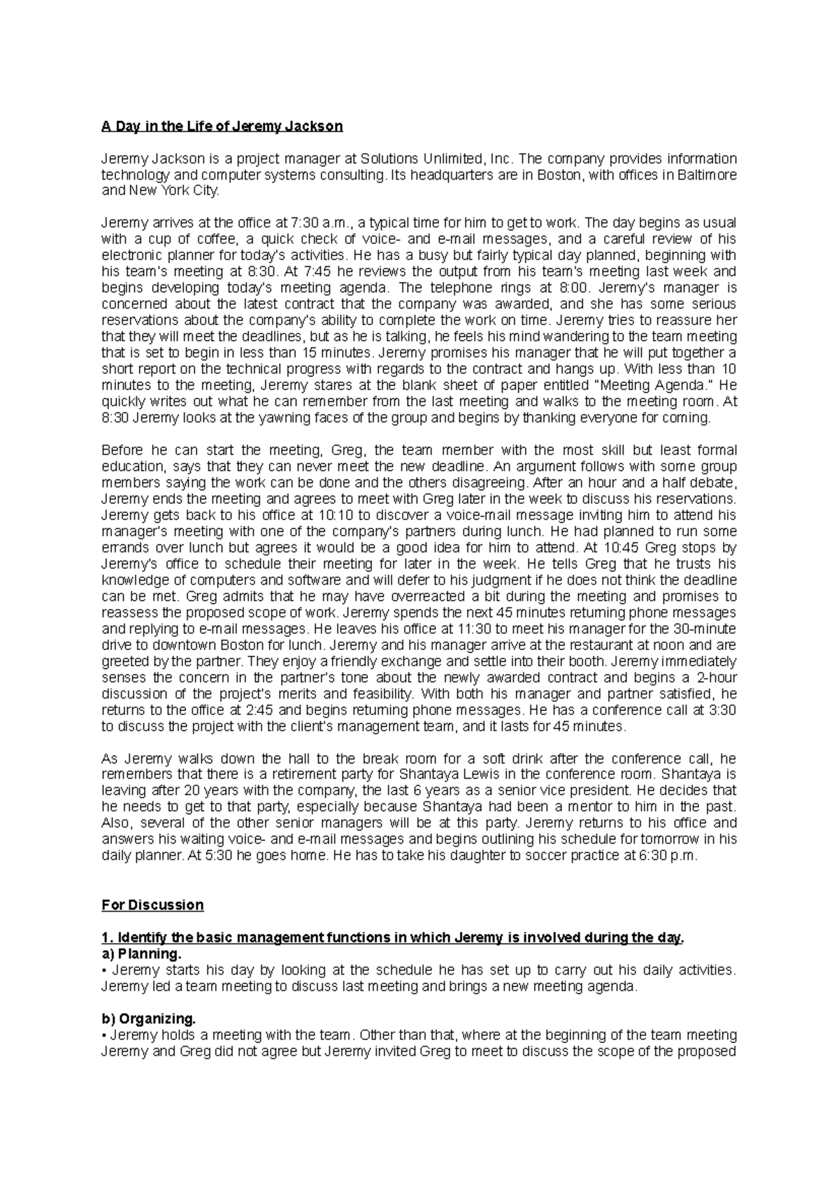 Exercise Case study 2 - A Day in the Life of Jeremy Jackson - A Day in ...