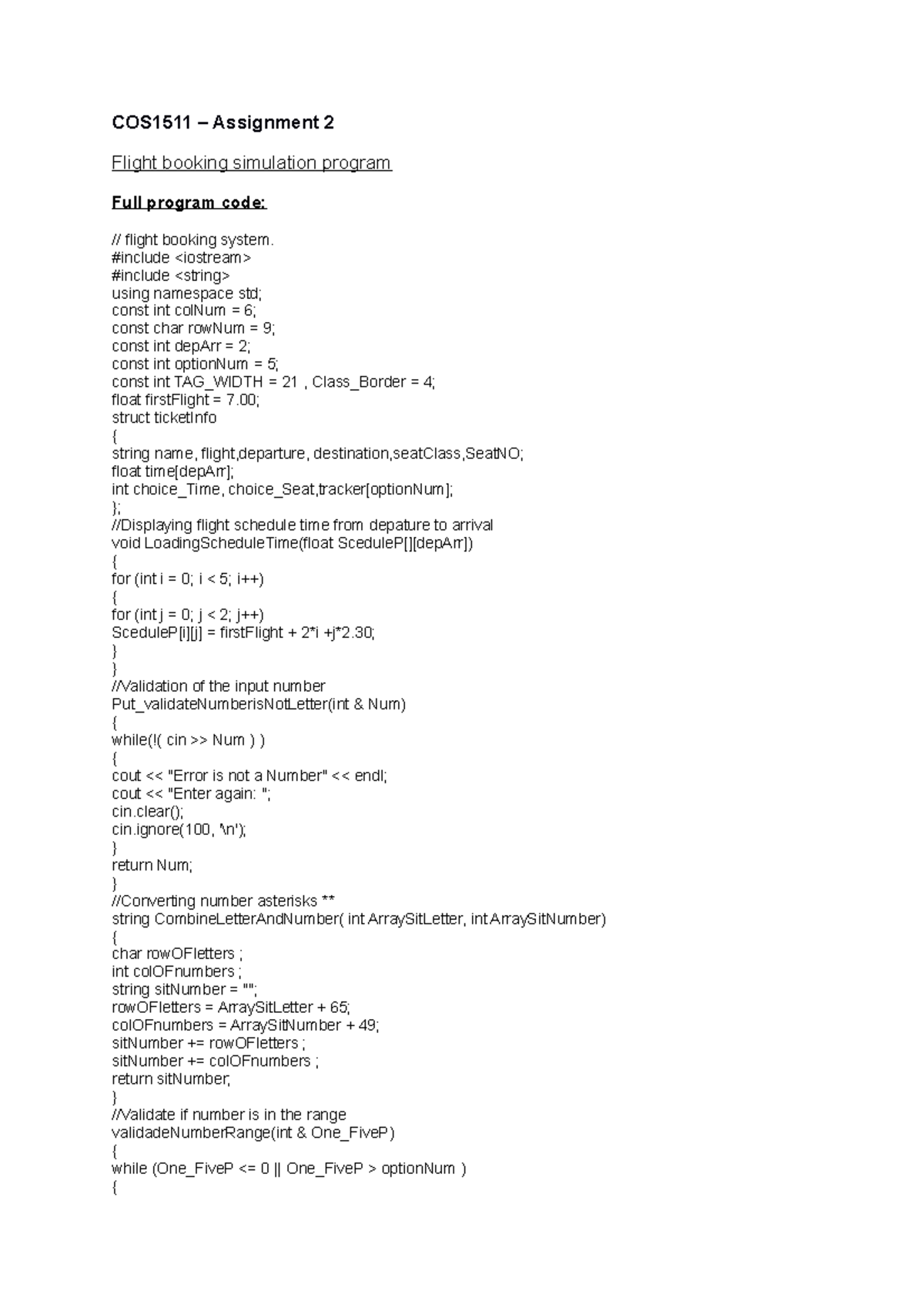 COS1511 Assigment 2 2019 S2 - COS1511 – Assignment 2 Flight booking simulation program Full ...