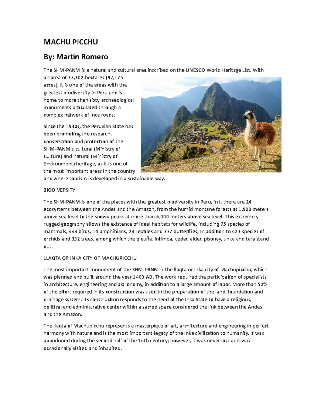 Machu Picchu - Ejercicio y práctica del curso, aplicación de ...