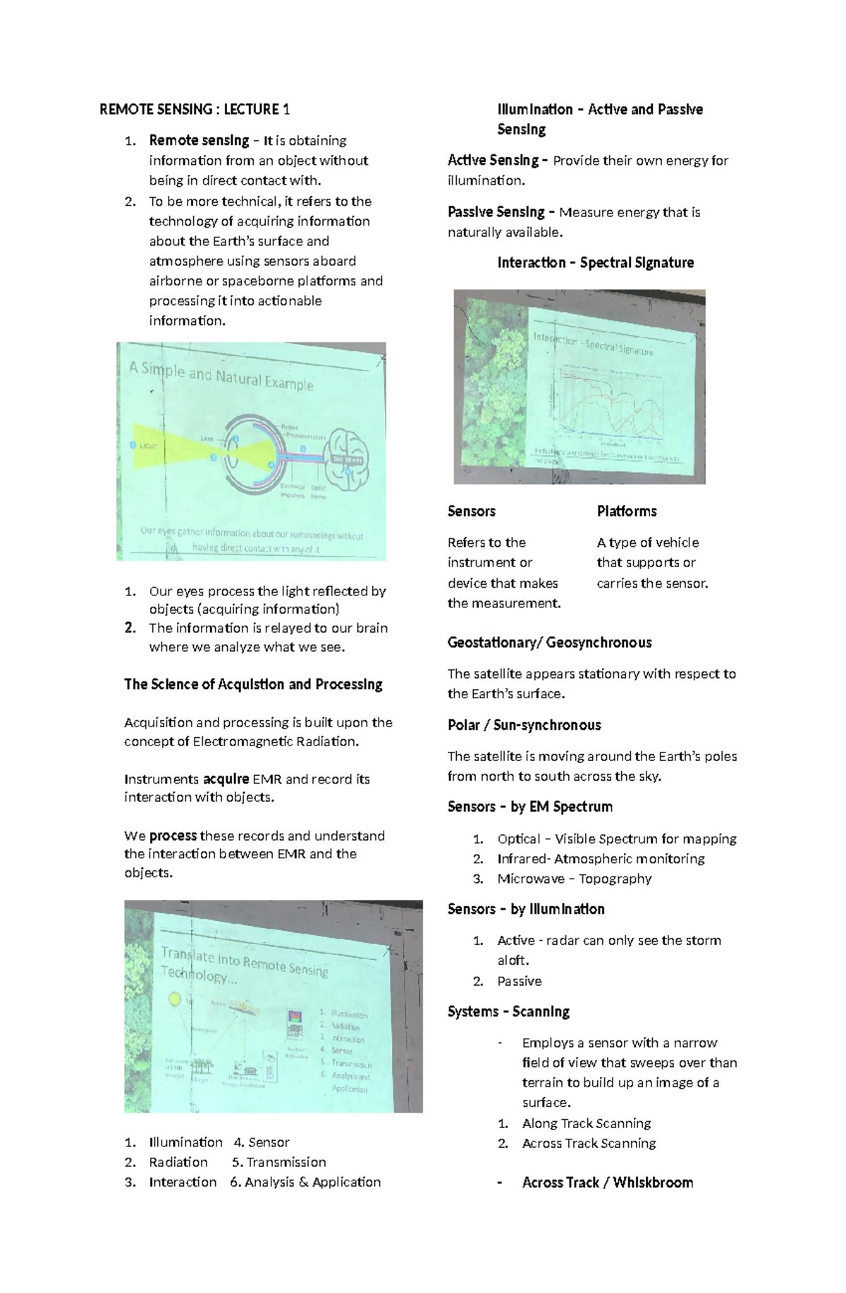 Remote Sensing Lecture 1 - REMOTE SENSING : LECTURE 1 Remote sensing – It is obtaining ...