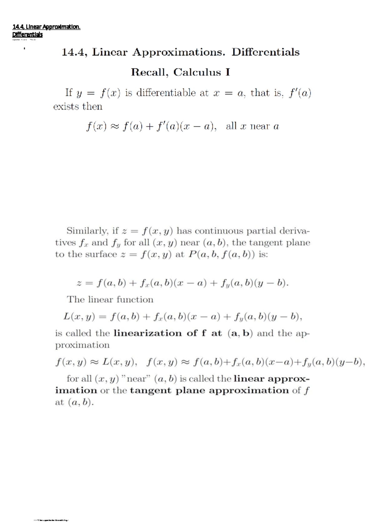 14 4 Linear Approximation Differentials Math209 14 Linear