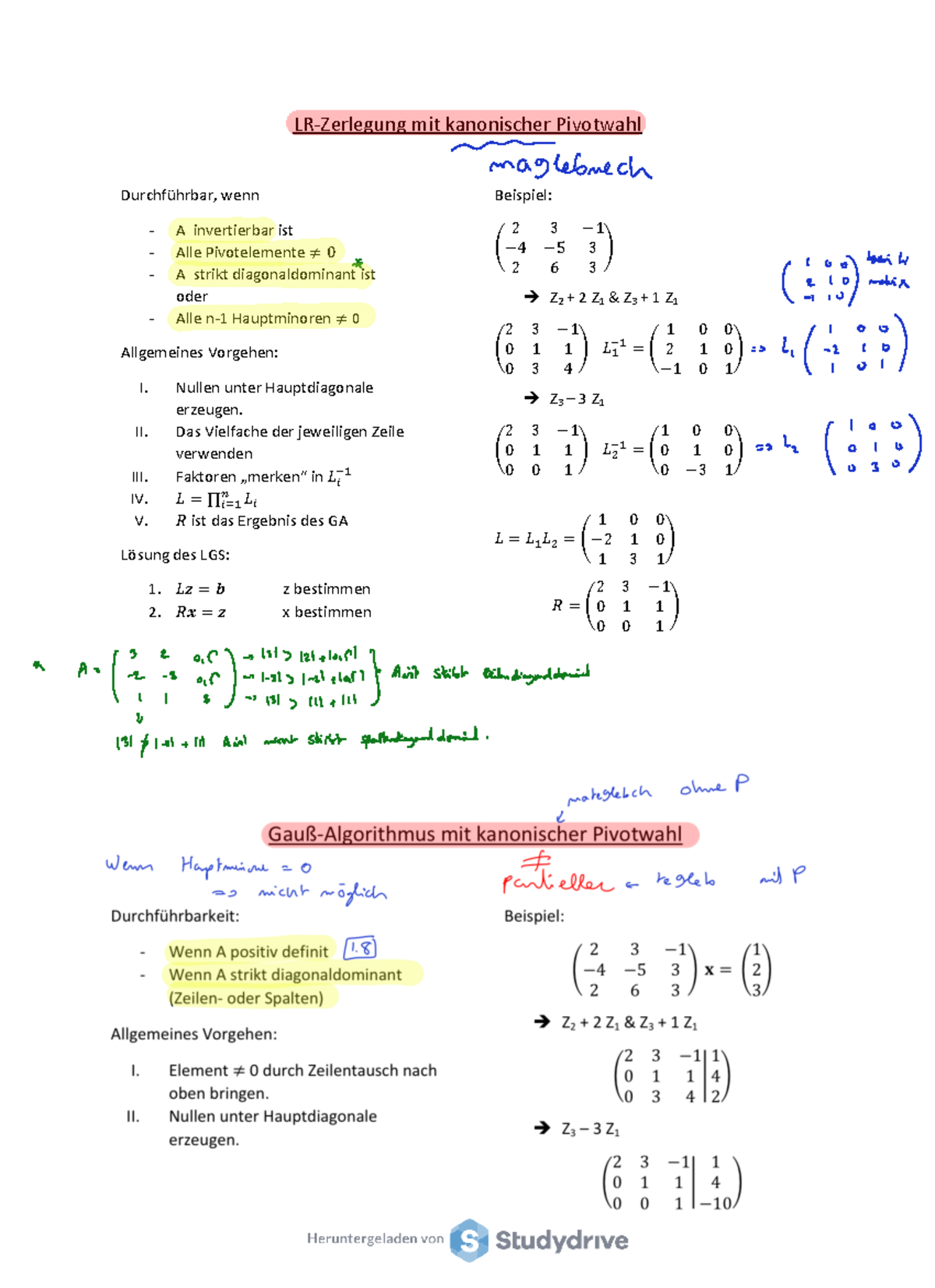 Mathe Zusammenfassung numerische mathematik - LR-Zerlegung mit ...
