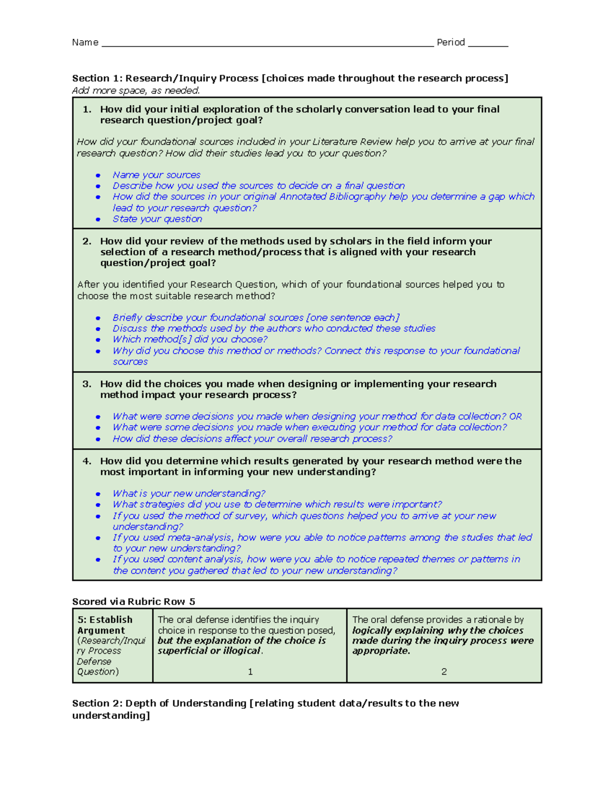 Nia Brown - Copy of Oral Defense Questions Section 2 Exam - Name - Studocu