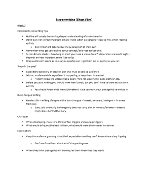 Screenwriting Week 8 - Screenwriting (Short Film) Week 8 Psychological ...