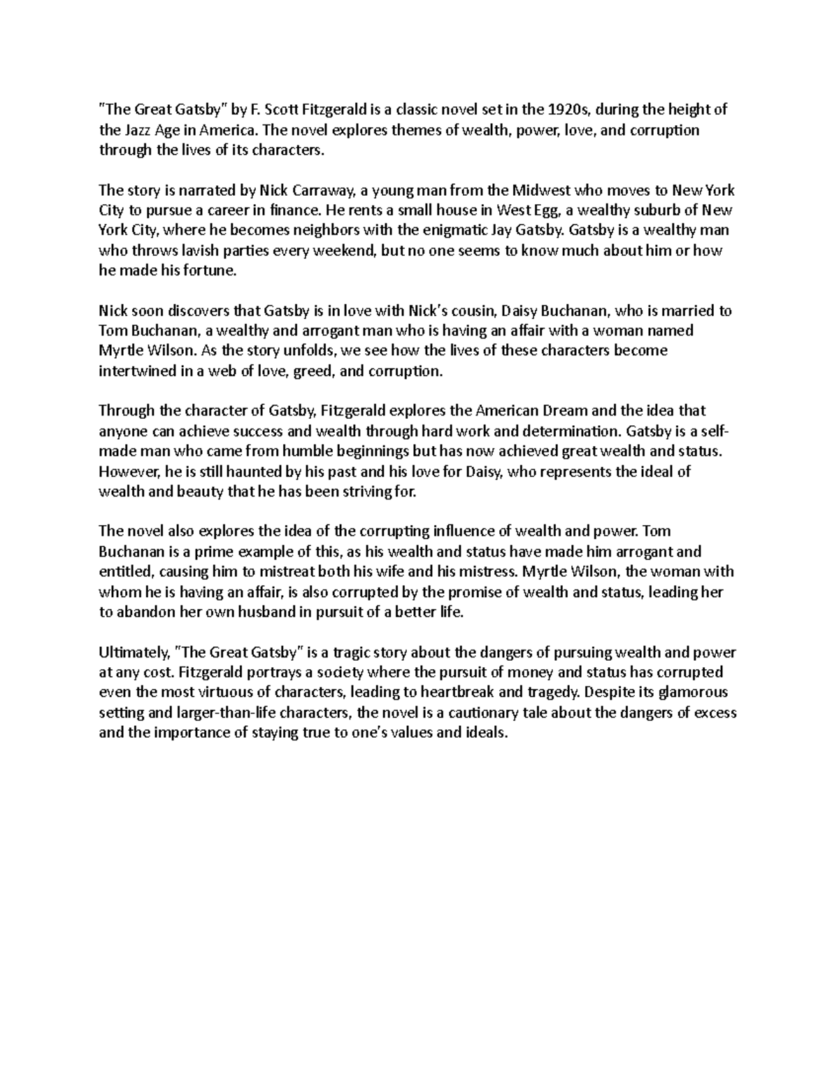 The Great Gatsby" by F. Scott Fitzgerald is a classic novel set in the ...