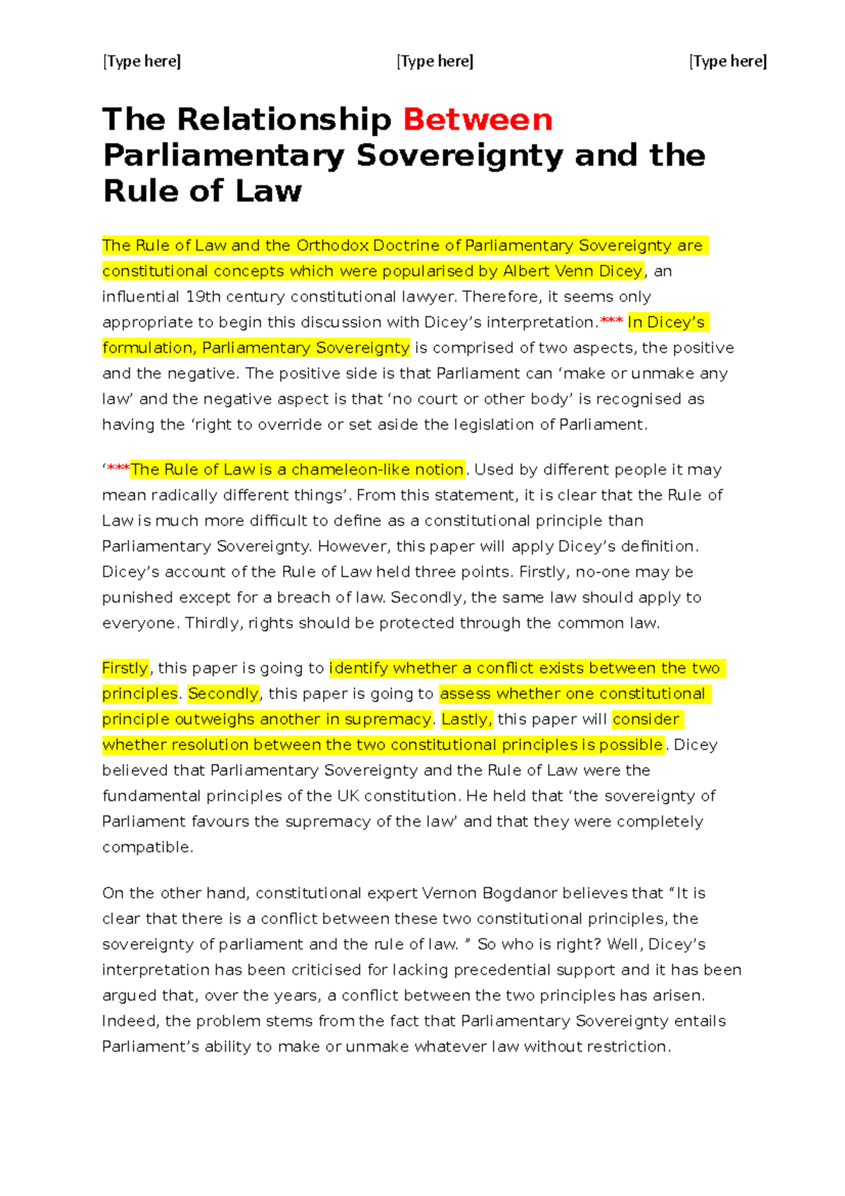 The Relationship Between Parliamentary Sovereignty and the Rule of Law ...
