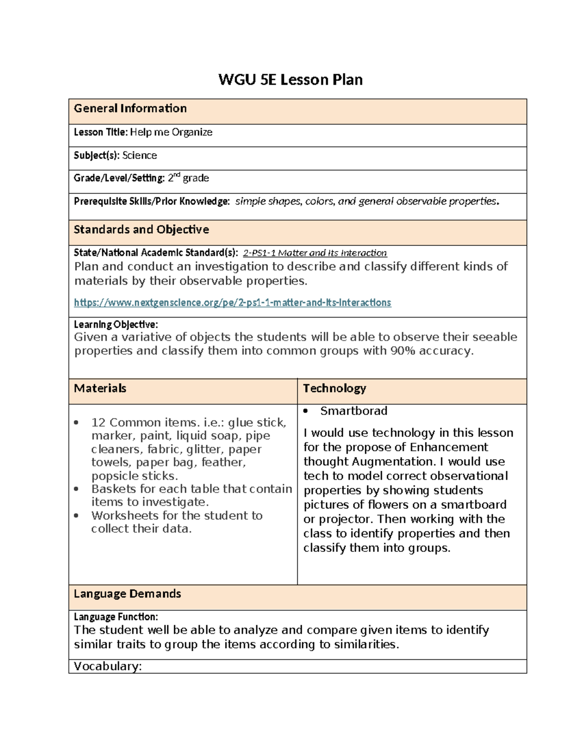 WGU 5E Lesson Plan - WGU 5E Lesson Plan General Information Lesson ...