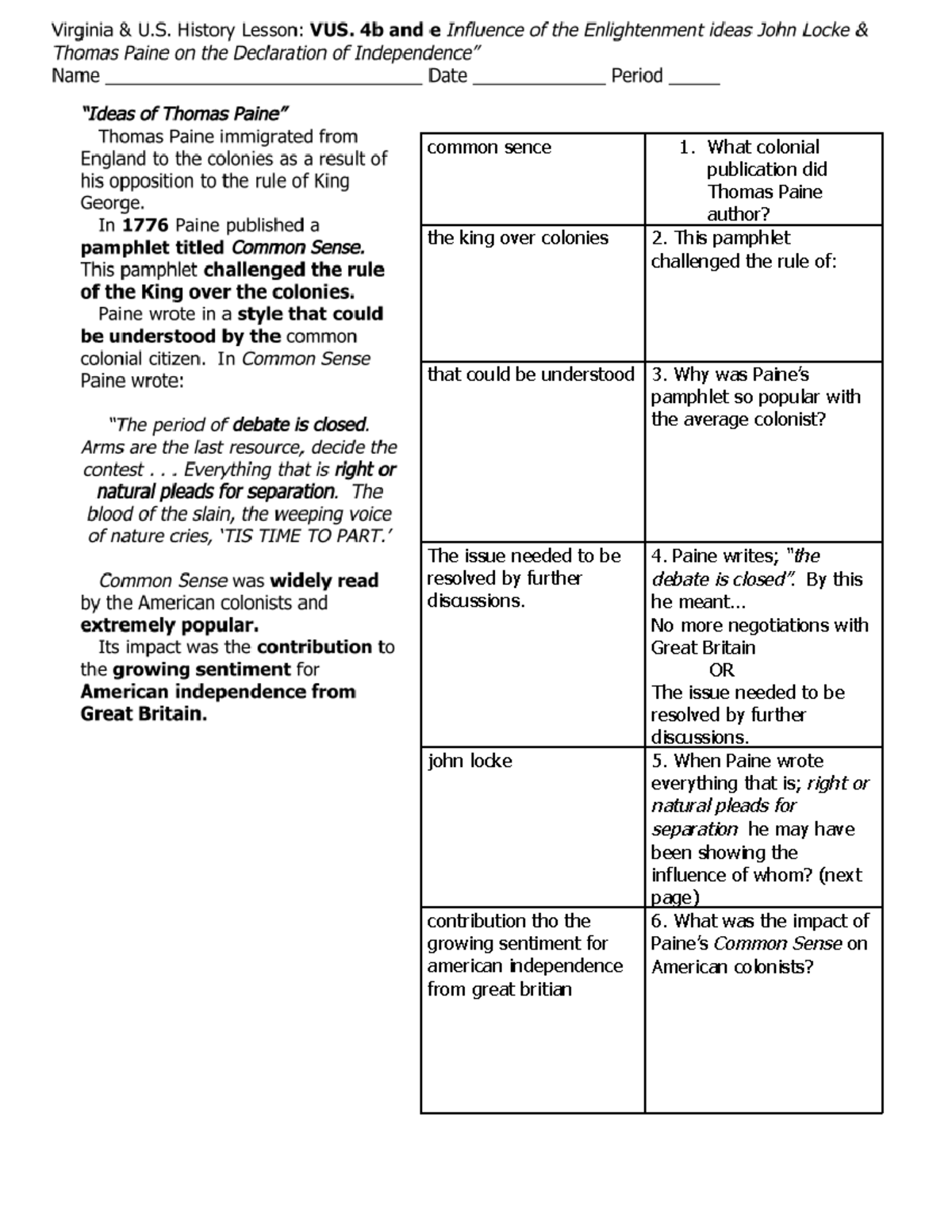 Guided Practice - common sence 1. What colonial publication did Thomas ...