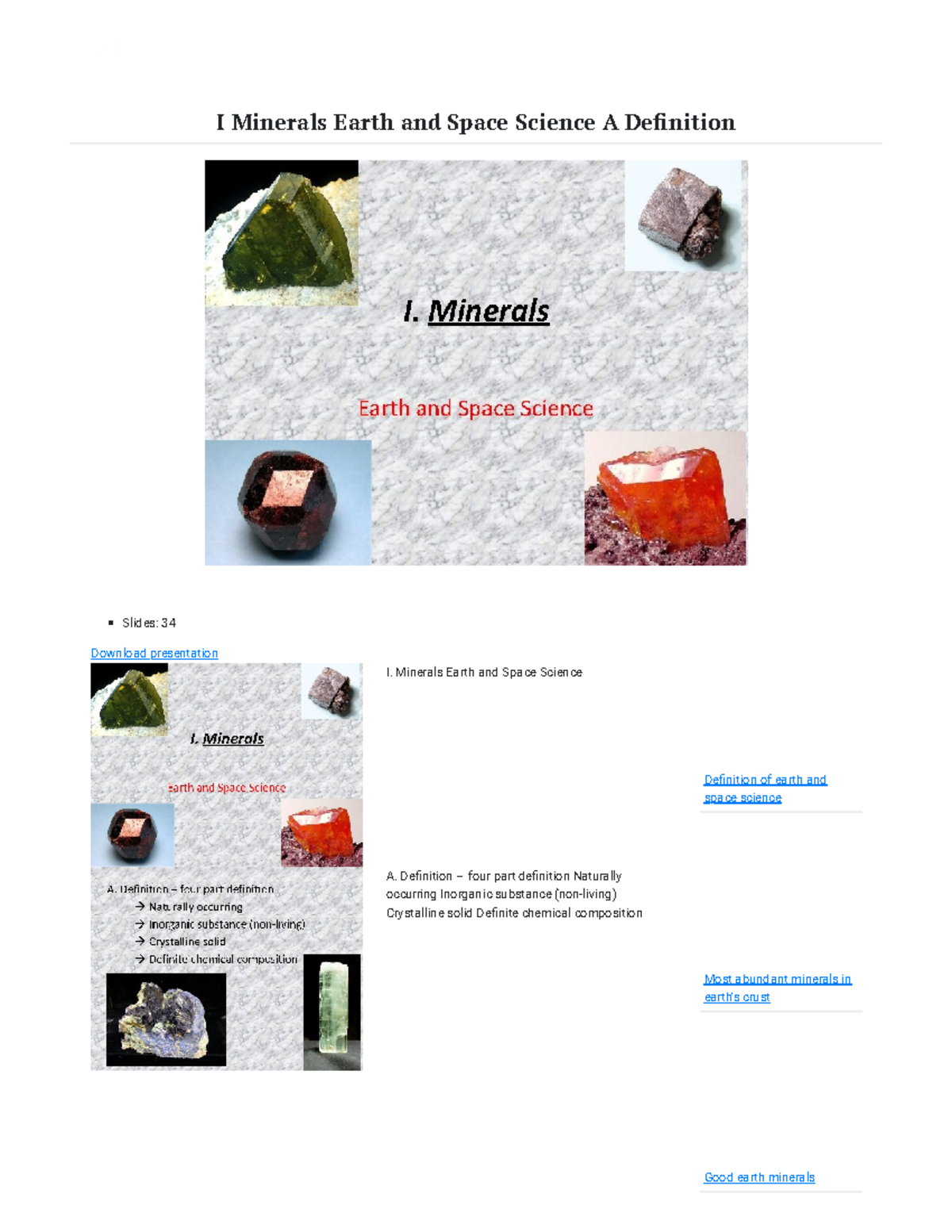 I Minerals Earth and Space Science A Definition - Minerals Earth and ...