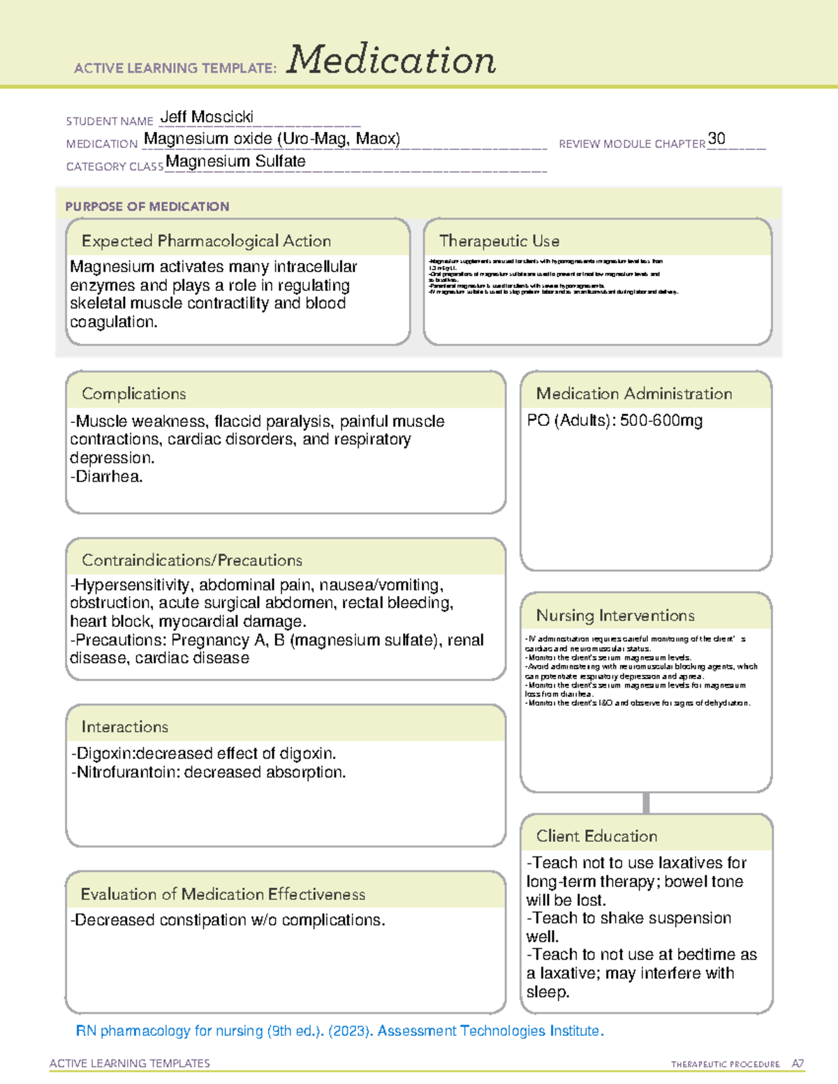 Magnesium oxide - ACTIVE LEARNING TEMPLATES TherapeuTic procedure A ...
